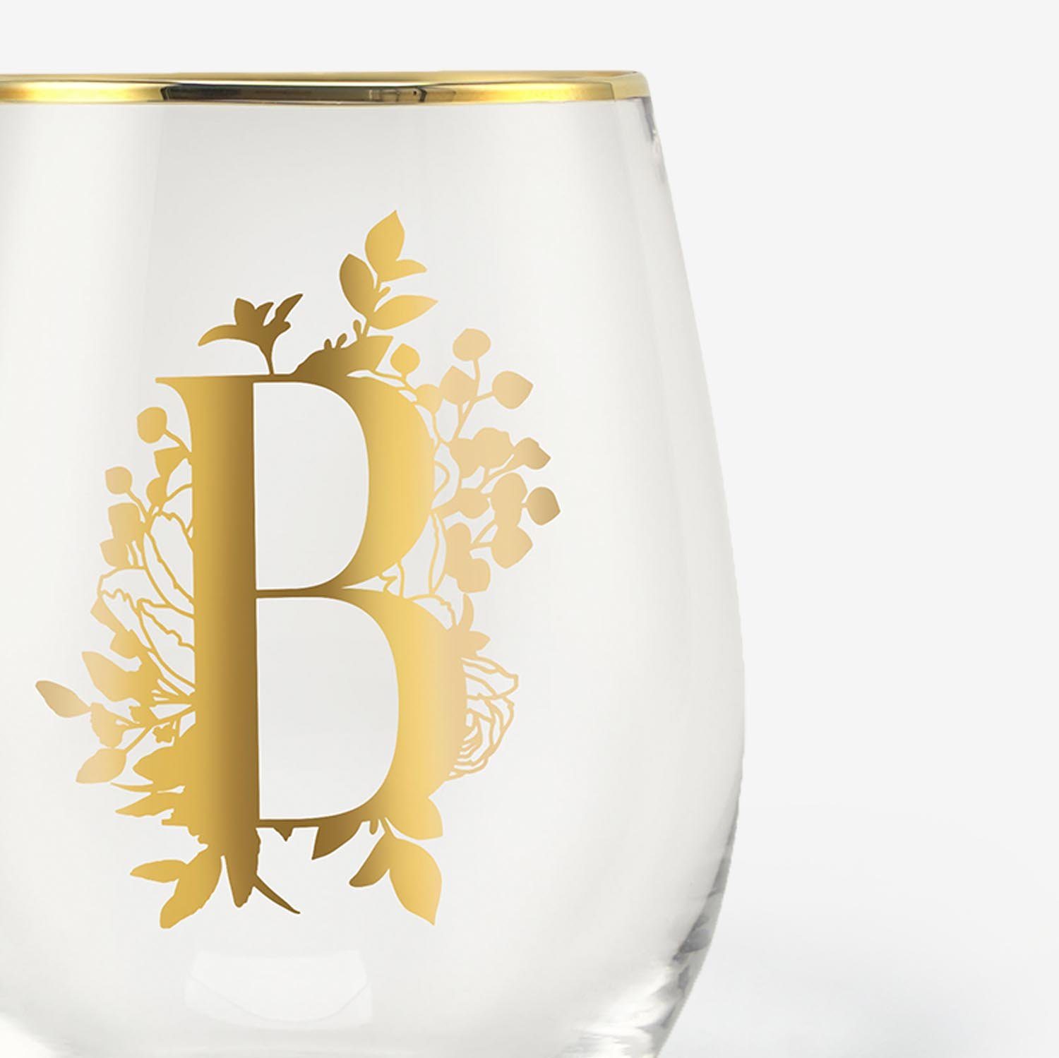Monogrammed Initial Wine Glasses | Onebttl Stemless Wine Glasses with ...
