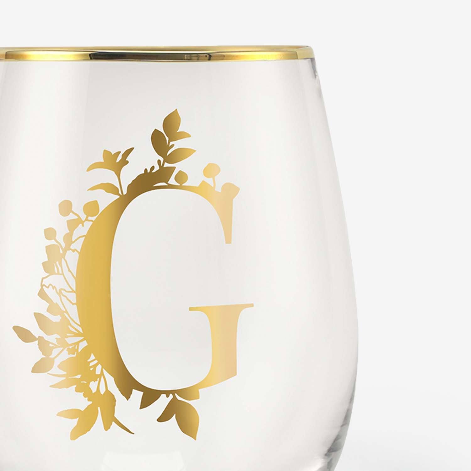 Monogrammed Initial Wine Glasses | Onebttl Stemless Wine Glasses with ...