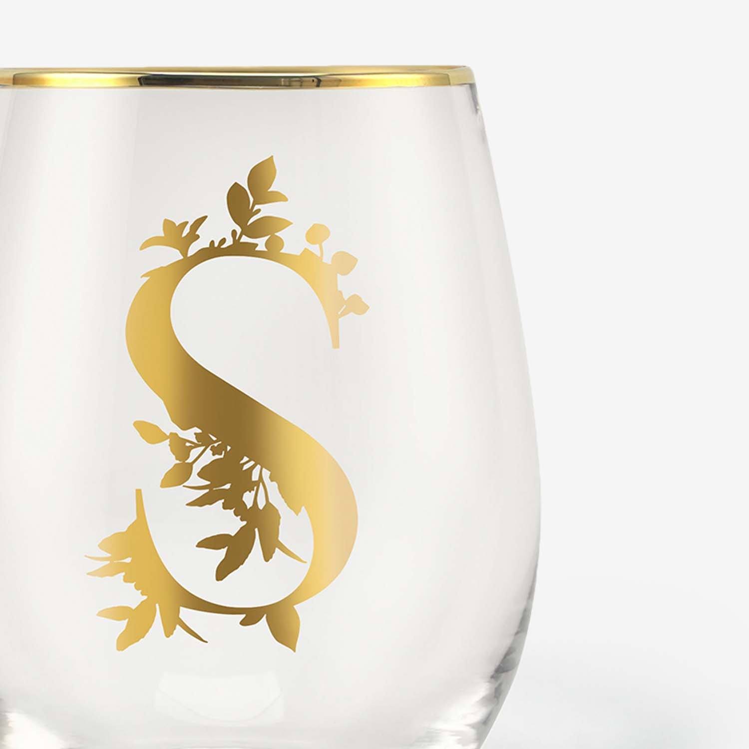 Monogrammed Initial Wine Glasses | Onebttl Stemless Wine Glasses with ...